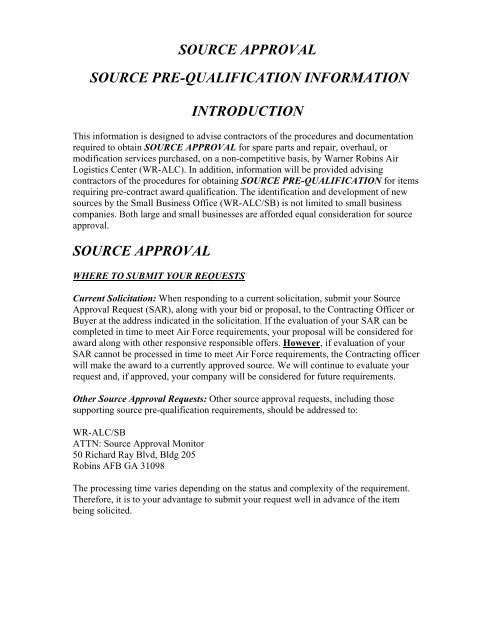 SB Source Approval Process - Robins Air Force Base