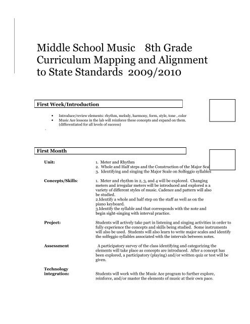 Middle School Music 8th Grade Curriculum Mapping ... - District No. 95