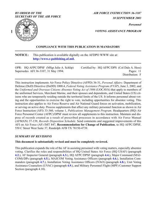 Voting Assistance Program Instruction - Robins Air Force Base