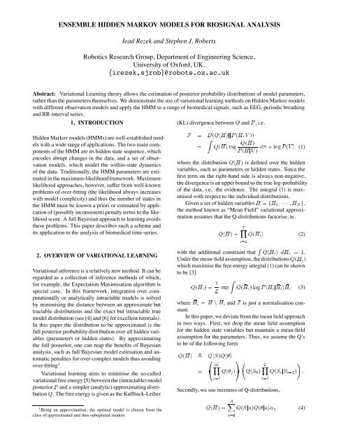 ENSEMBLE HIDDEN MARKOV MODELS FOR BIOSIGNAL ...