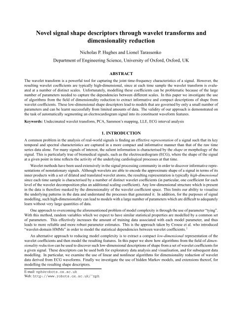 Novel signal shape descriptors through wavelet transforms and ... Novel signal shape descriptors through wavelet transforms and ...