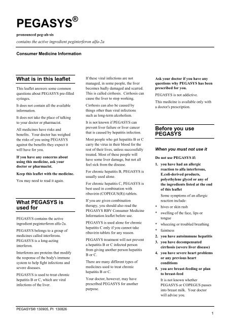 Pegasys (peginterferon alfa-2a) - Consumer ... - Roche Australia