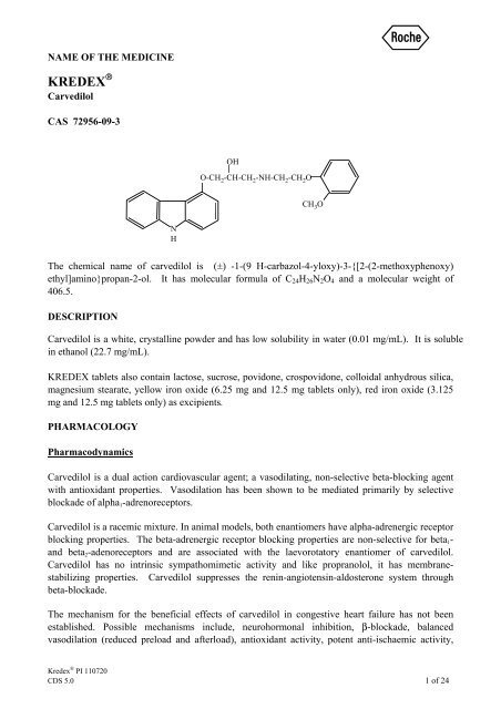 Kredex (carvedilol) - Product Information (PI) - Roche Australia