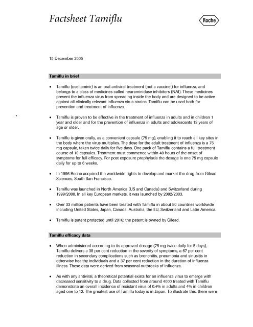 Factsheet Tamiflu - Roche