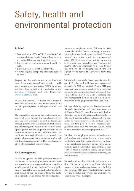 Safety, health and environmental protection - Roche