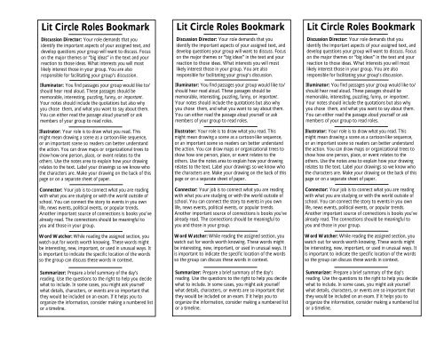 Lit Circle Roles Bookmark - English Companion