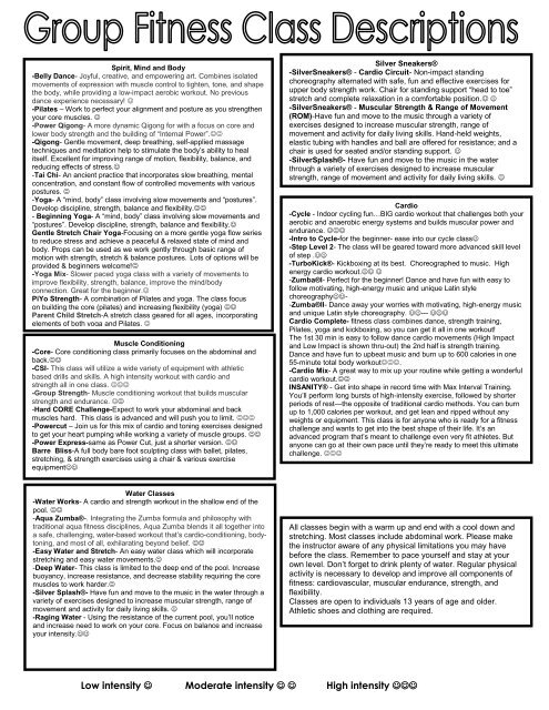Group Fitness Class Descriptions
