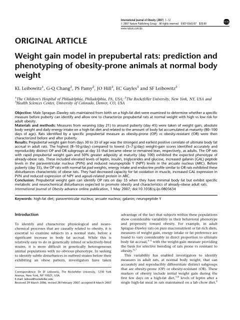 Weight gain model in prepubertal rats: prediction - ResearchGate