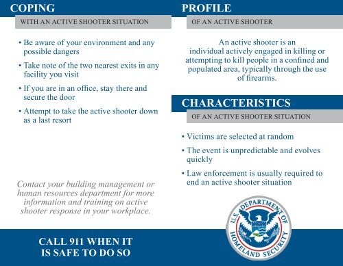 Active Shooter - Pocket Card Information
