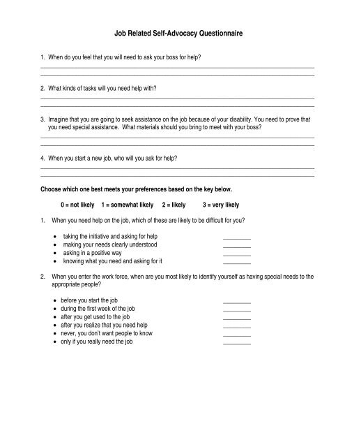 Job Related Self-Advocacy Questionnaire