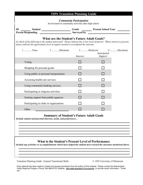 TIPS Transition Planning Guide What are the Student's Future Adult ...