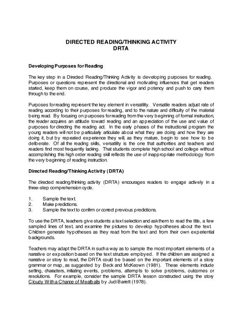DIRECTED READING/THINKING ACTIVITY DRTA