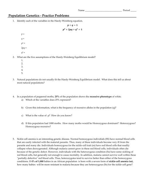 Population Genetics - Practice Problems