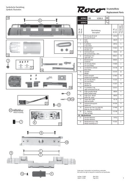 Ersatzteilliste Replacement Parts 63943 69943 DB V200.0 - Roco