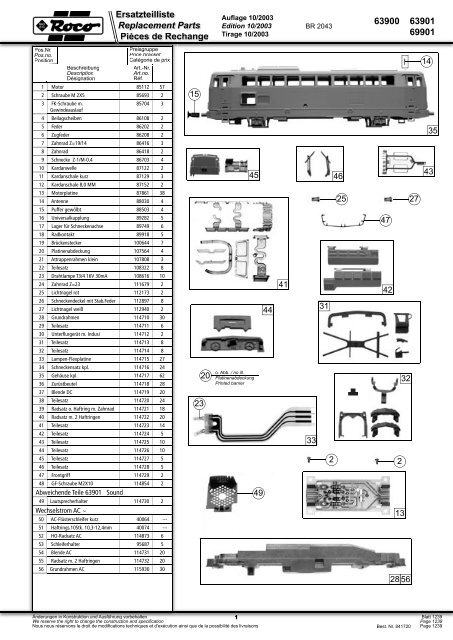 Ersatzteilliste Replacement Parts 63900 63901 69901 - Roco