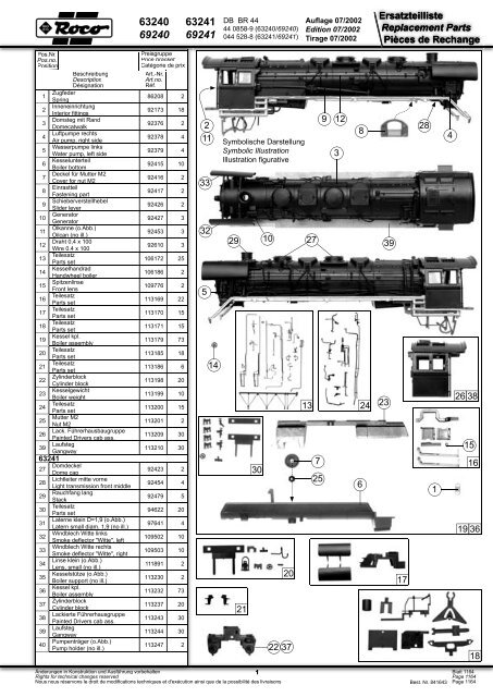 Ersatzteilliste Replacement Parts Pièces de Rechange - Roco
