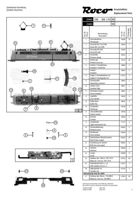 Ersatzteilblatt - Roco