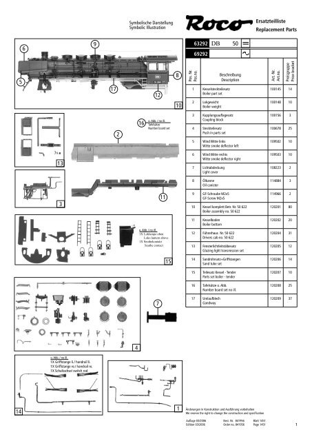 Ersatzteilliste Replacement Parts 63292 69292 - Roco
