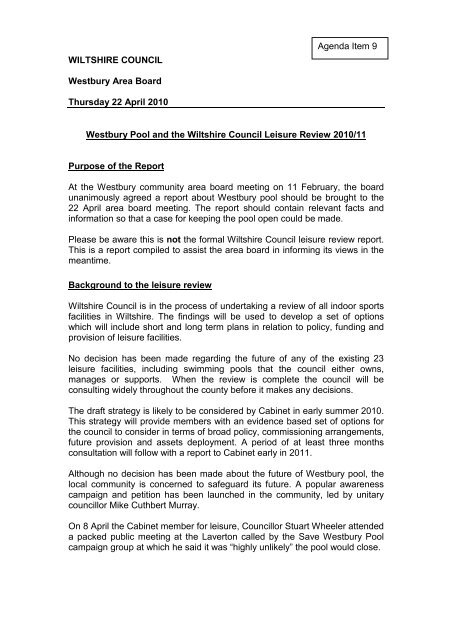 Swimming Pool Report , item 9. PDF 115 KB - Meetings, agendas ...