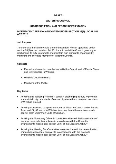 Job Description and person Specification ... - Wiltshire Council