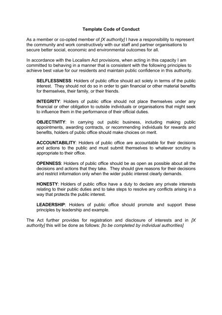 Template Code Of Conduct Local Government Association