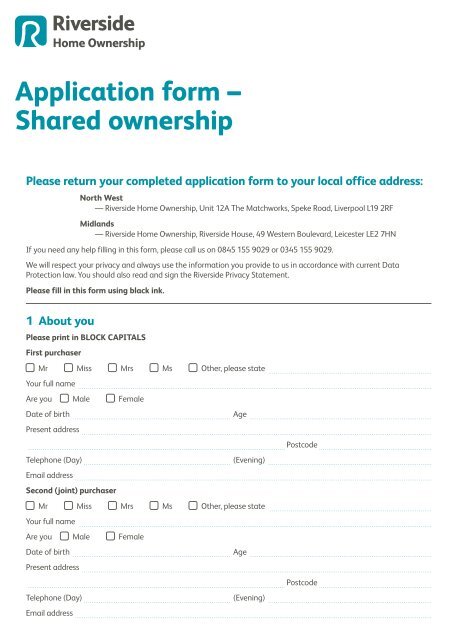 Application form â Shared ownership - Riverside