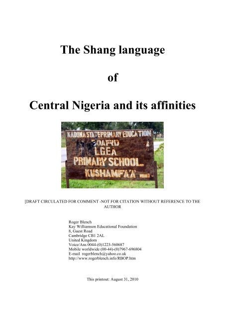 The Shang language of Central Nigeria and its ... - Roger Blench