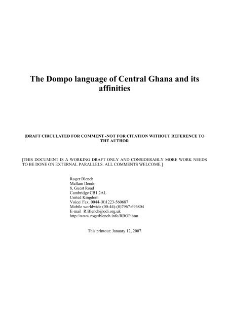 The Dompo language of Central Ghana and its ... - Roger Blench