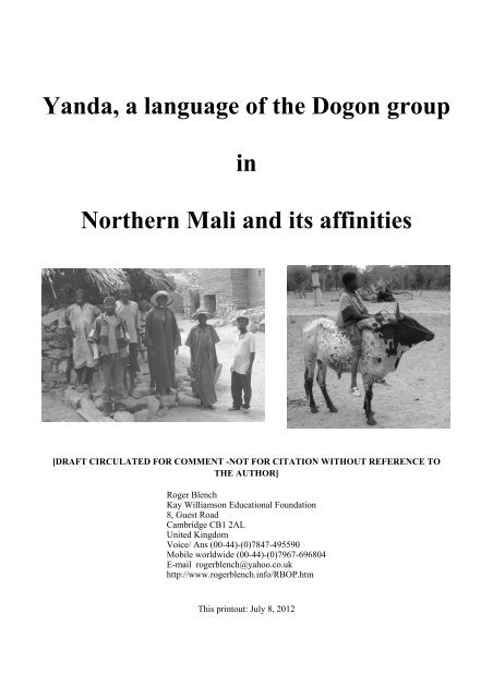 Yanda, a language of the Dogon group in Northern ... - Roger Blench
