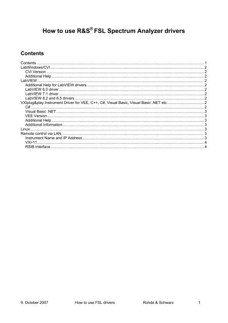 How to use the R&S Â® FSL Drivers - Rohde & Schwarz Vietnam