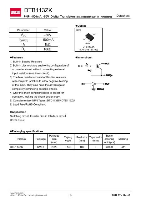 DTB113ZK : Transistors - Rohm