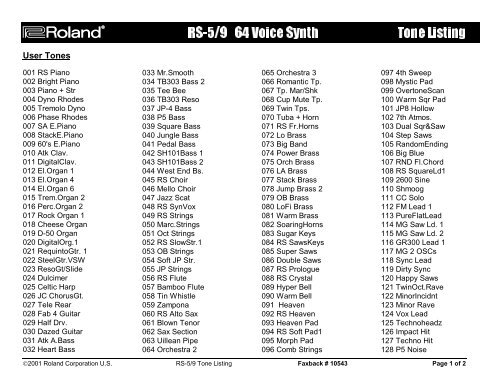 RS-5 Tone List (PDF) - Roland