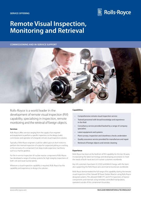 Remote Visual Inspection, Monitoring and Retrieval - Rolls-Royce