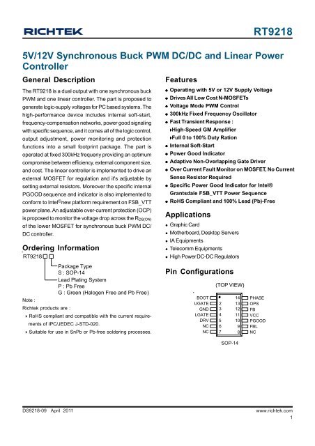RT9218 - Richtek Technology Corporation