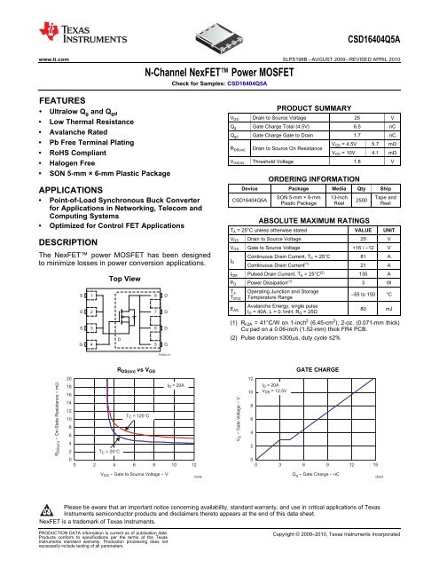 N-Channel NexFET Power MOSFET, CSD16404Q5A (Rev ... - ROM.by