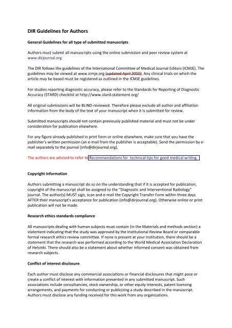 DIR Guidelines for Authors - Diagnostic and Interventional Radiology