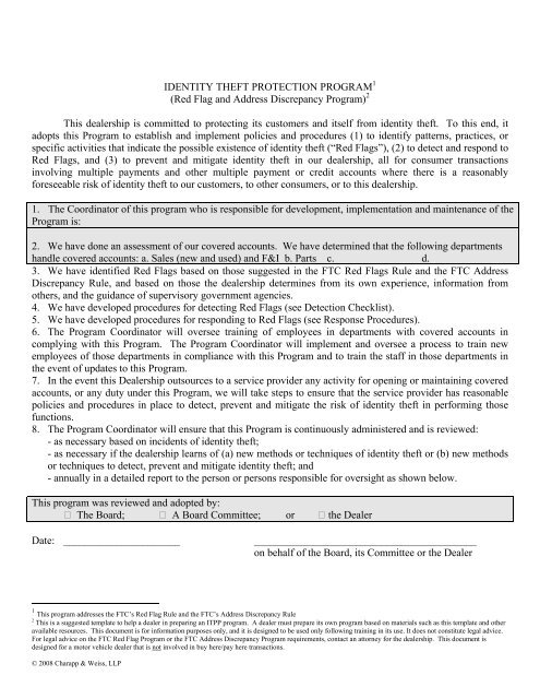 Red Flag and Address Discrepancy Program