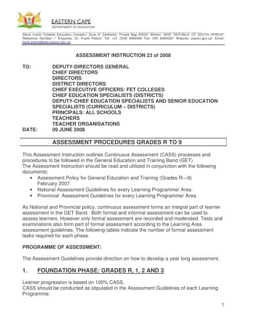 Assessment Procedures Grades R to 9 - Department of Education