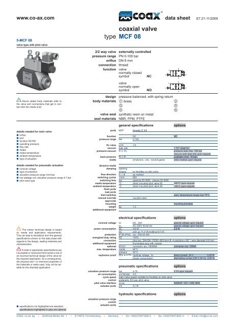 type coaxial valve MCF 08