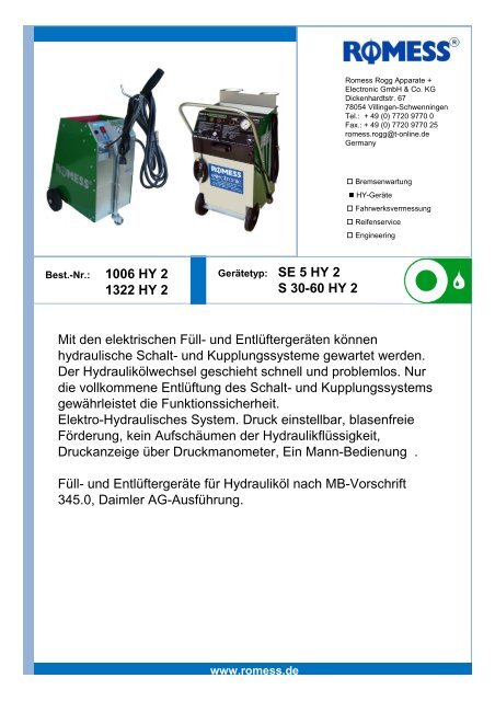S 30-60 HY 2 1006 HY 2 1322 HY 2 Mit den ... - Romess Rogg