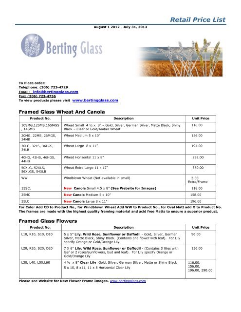 Website Retail Price List 2012-13 - Berting Glass