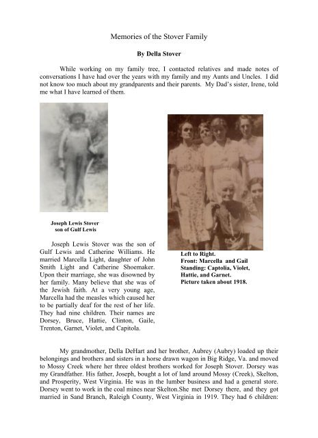 Memories of the Stover Family - West Virginia Genealogy