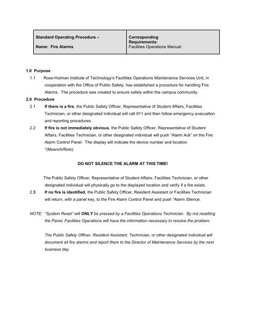 Fire alarm procedures - Rose-Hulman