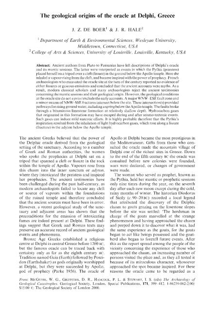 The geological origins of the oracle at Delphi, Greece