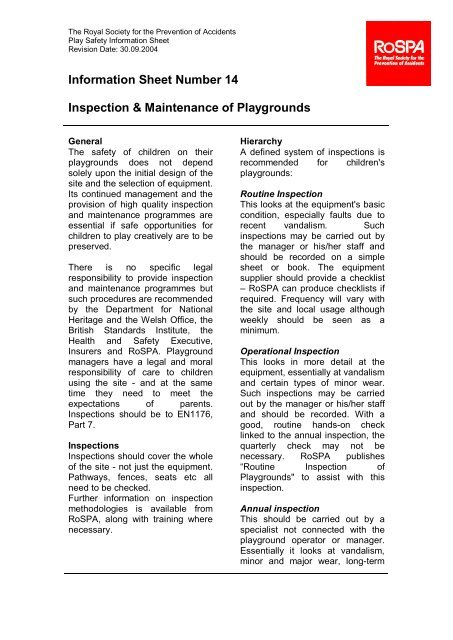 Inspection & Maintenance of Playgrounds - RoSPA