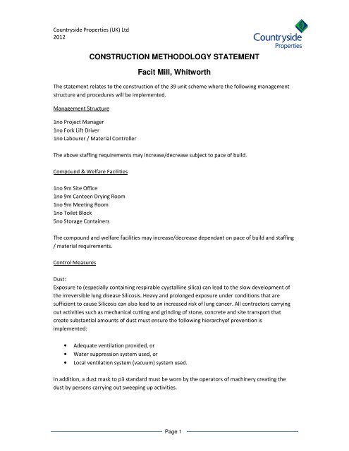 CONSTRUCTION METHODOLOGY STATEMENT Facit Mill, Whitworth