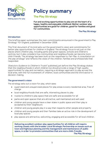 Policy summary: the Play Strategy - Play England