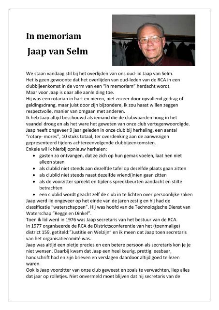 In Memoriam Jaap van Selm