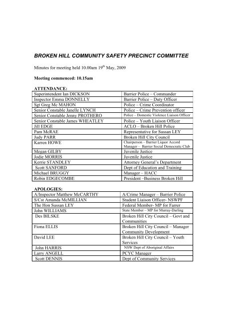 0bbroken hill community safety precinct committee - NSW Police Force