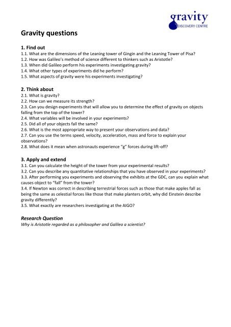 Gravity questions - Gravity Discovery Centre